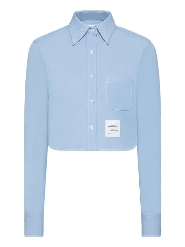Thom Browne Cropped Long Sleeve Shirt With Lapel And Pocket - Italy