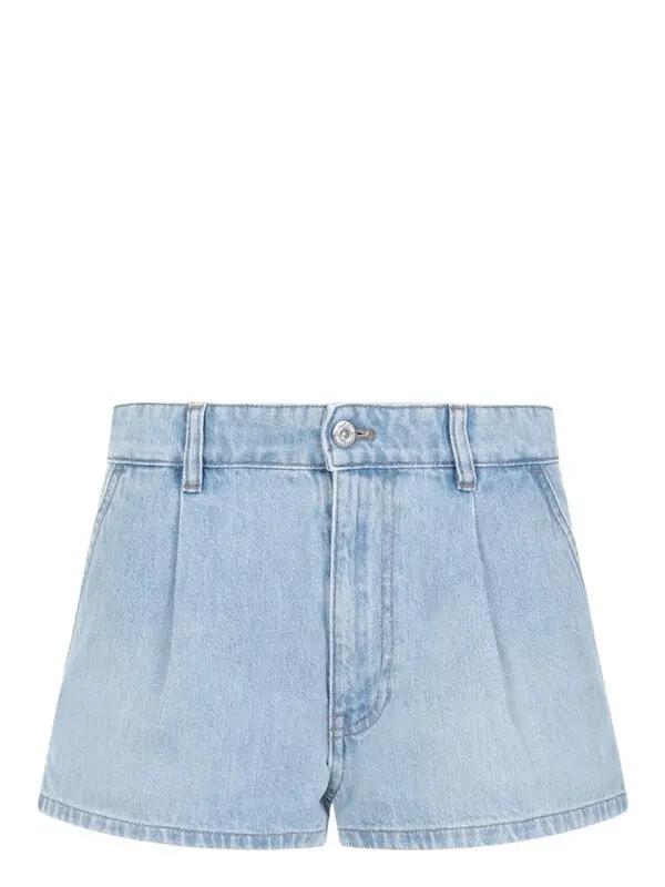Miu Miu Logo Lettering Pleated Denim Shorts - Blue