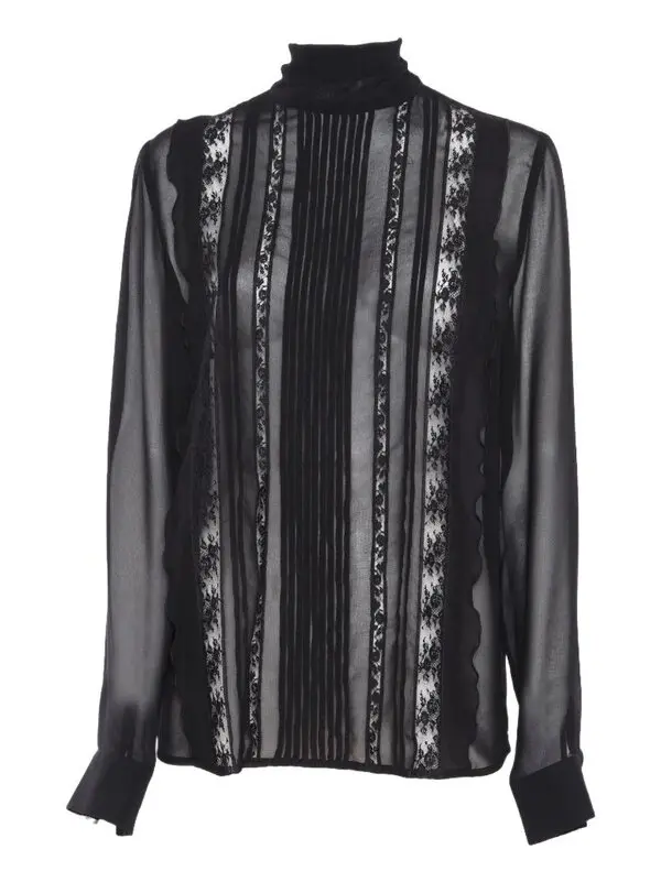 P.a.r.o.s.h Lace Detailed High-neck Blouse - Black