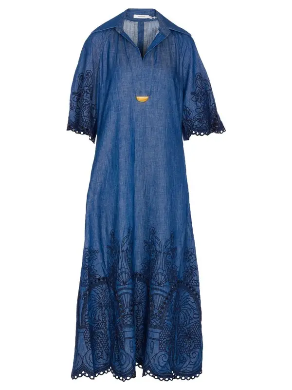 Zimmermann Coco Embroidered Denim Midi Dress - Railway Blue