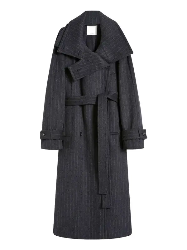 Sportmax Arold Striped Belted Trench Coat - Black