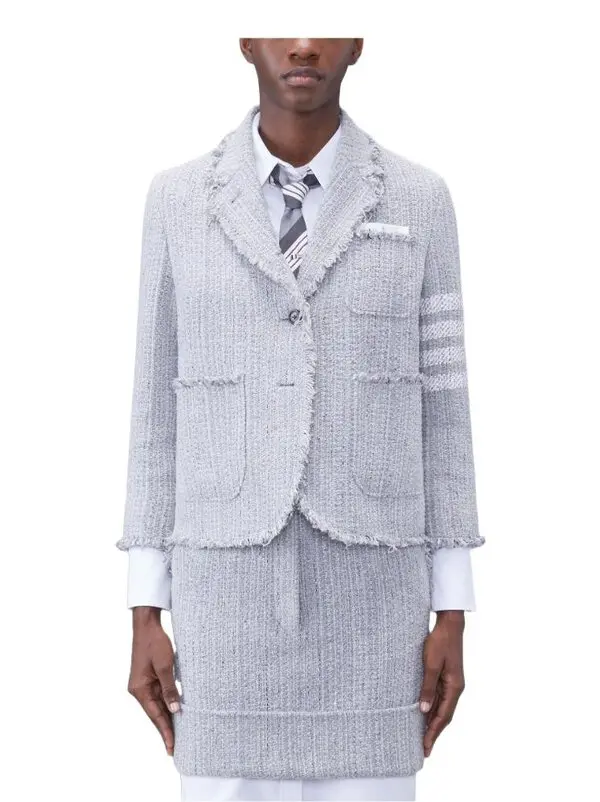 Thom Browne Tweed Fray 4-bar Cropped Sack Jacket - Medium Gray