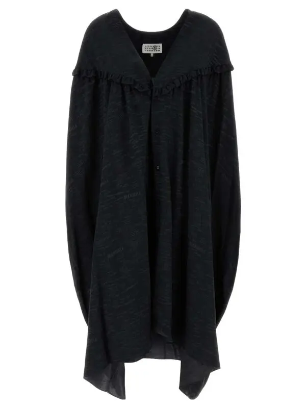 MAISON MARGIELA V-neck Midi Dress With Cape Sleeves - Black