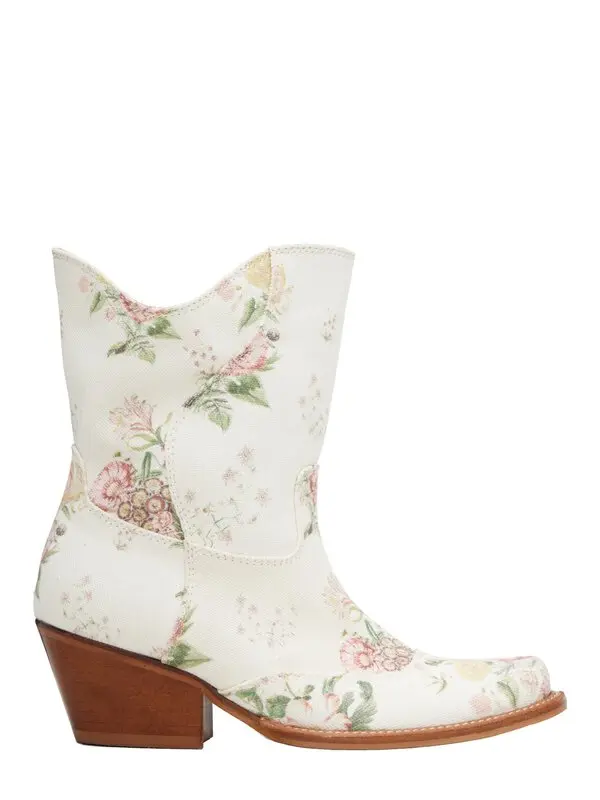 OPEN YY Floral Print Block Heel Boots - Multi-color