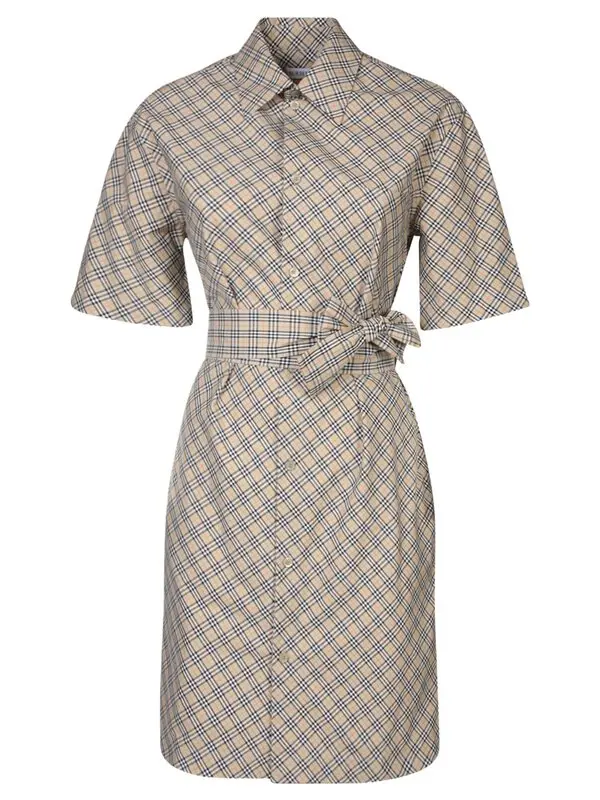 Burberry Checked Belted Waist Shirt Dress - Light Sage