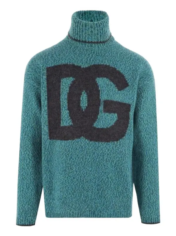 Dolce & Gabbana Dg Logo Roll Neck Knit Jumper - Blue