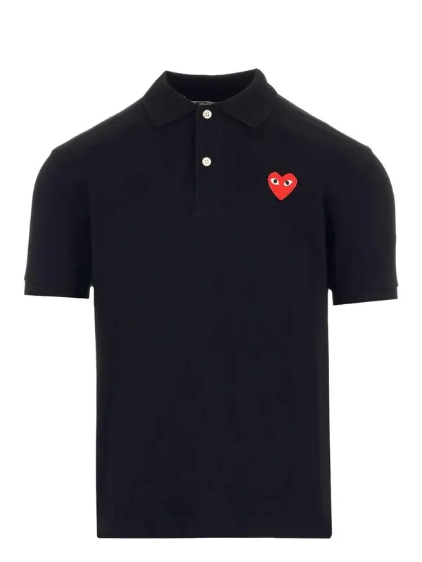 Play Comme Des Garcon Comme Des Garçons Play Logo Embroidered Buttoned Polo Shirt - Black