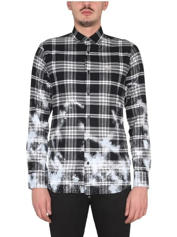 Philipp Plein Gothic Plein Checked Cotton Shirt - Black