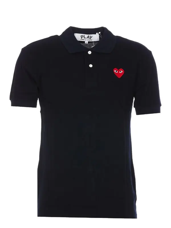 Play Comme Des Garcon Comme Des Garçons Play Heart Embroidered Polo Shirt - Black