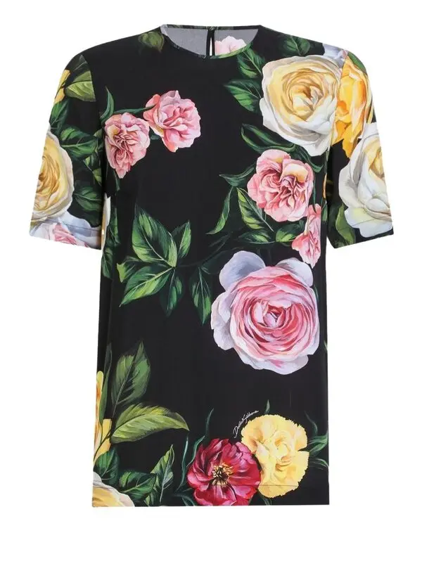 Dolce & Gabbana Floral Charmeuse Blouse - Black