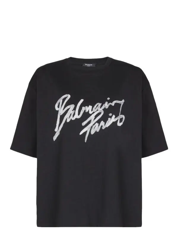 Balmain Logo Brush Print Boxy T-shirt - No