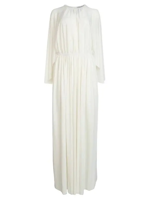 Dior Long Sleeve Maxi Dress With Back Straps And Pleated Details - White