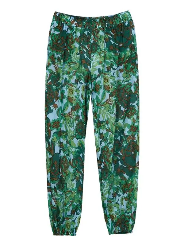 Tory Burch Floral Print Elastic Waist Casual Pants - Green