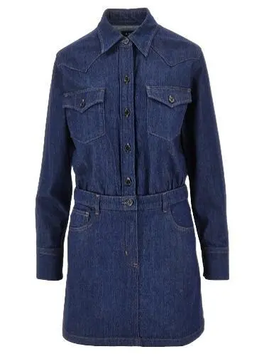 A.p.c. Long Sleeve Denim Shirt Dress - Blue