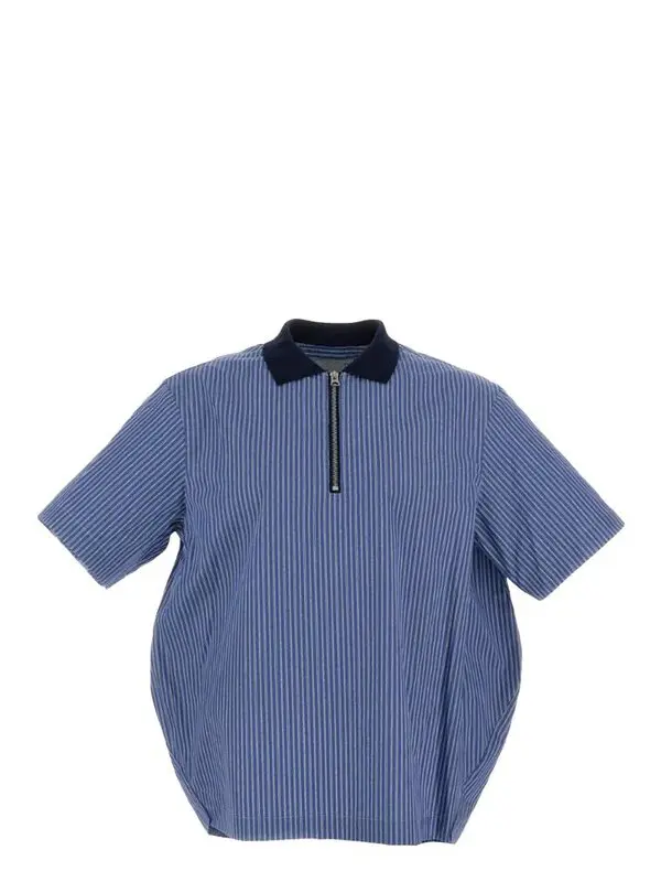 Sacai Half-zip Striped Polo Shirt - Blue