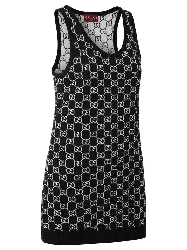 Gucci Gg Jacquard Mini Dress - Black And White