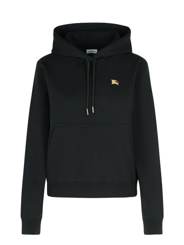 Burberry Embroidered Checked Drawstring Hoodie - Black
