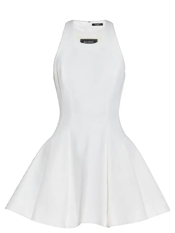 Balmain Sleeveless Pleated Mini Dress - White