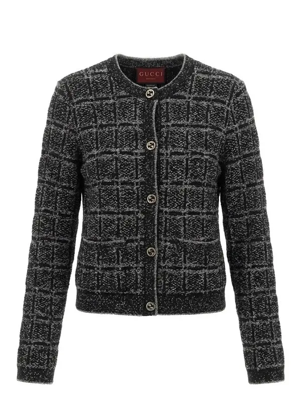 Gucci Lamé Check Jacquard Cardigan - Black And Silver