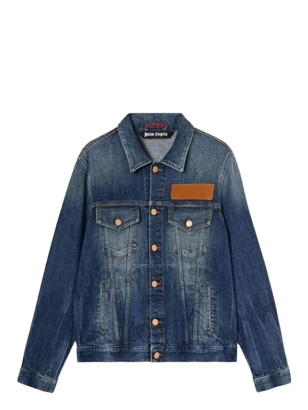 Palm Angels Logo Embroidered Denim Jacket - Blue