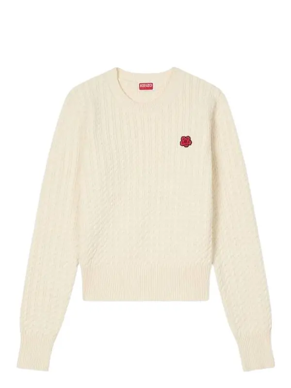 Kenzo Cable-knit Logo Embroidered Sweater - Off White