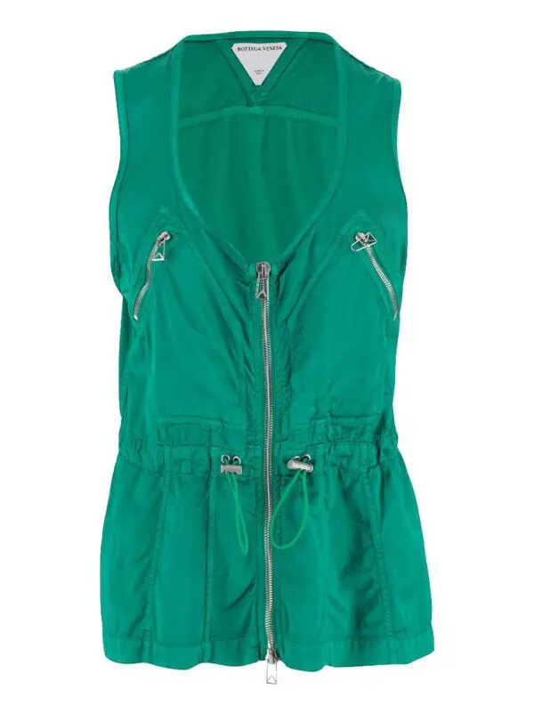 Bottega Veneta Sleeveless Satin Top With Zipper Detail - Green