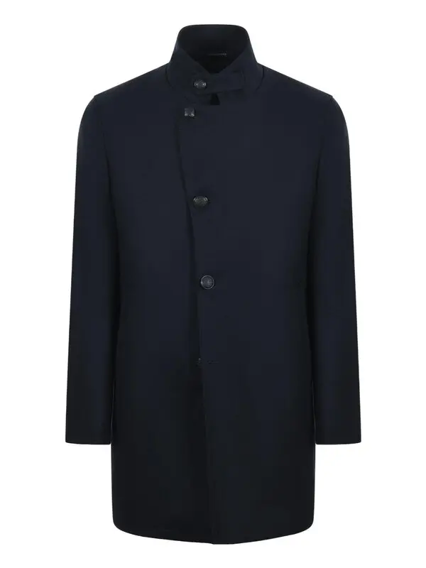 Tagliatore Gordon Stand Collar Coat - Dark Blue