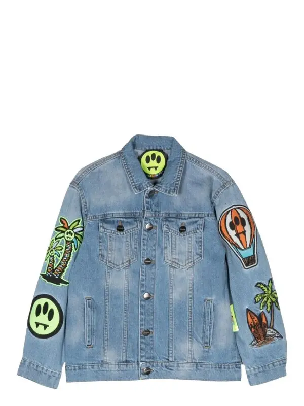 BARROW Embroidered Patch Denim Jacket - Blue