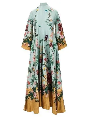 La DoubleJ Floral Print Wide Sleeve Dress - Green