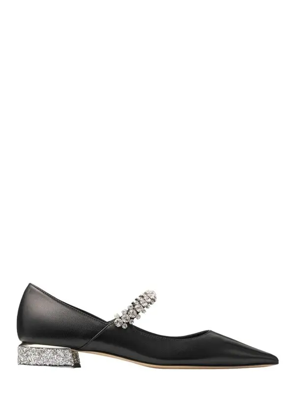 JIMMY CHOO Bing Glittery Flat With Embellished Strap - Black/silver