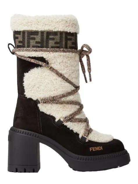 Fendi Apres Chic Shearling Lace-up Boots - Multi-color