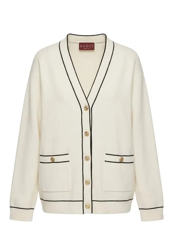 Gucci Fine Knit V-neck Cardigan With Button Closure - White
