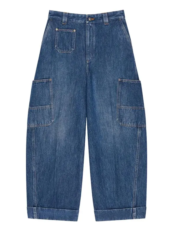 Givenchy Cropped Utility Denim Jeans - Medium Blue