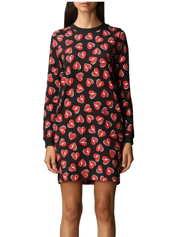 Moschino Pattern Printed Long Sleeve Dress - Black