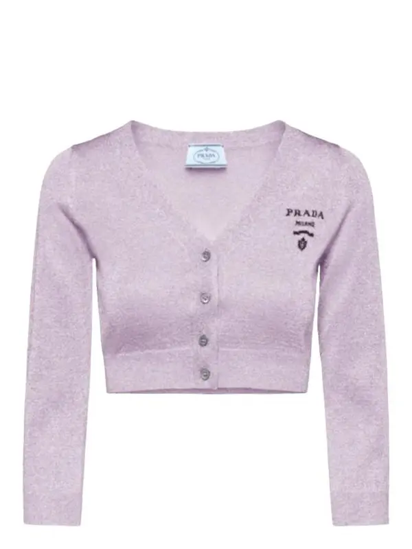 Prada Logo Inlaid Cropped Cardigan - Lilac