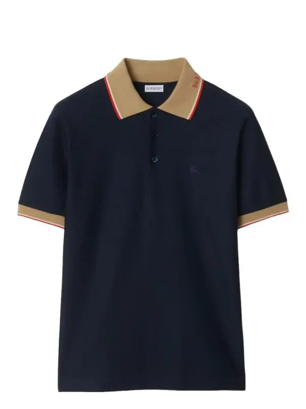 Burberry Logo Collar Cotton Polo Shirt - Navy
