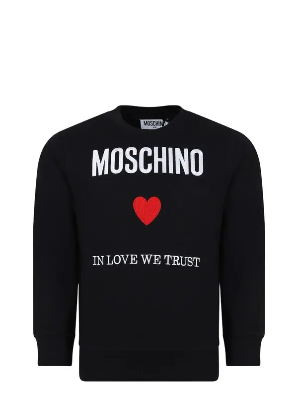 Moschino Embroidered Slogan Cotton Sweatshirt - Black