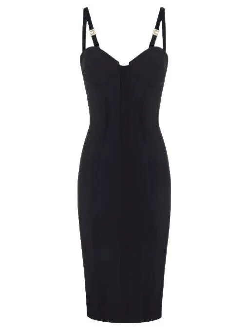 Elisabetta Franchi Strapped Corset Midi Dress - Black
