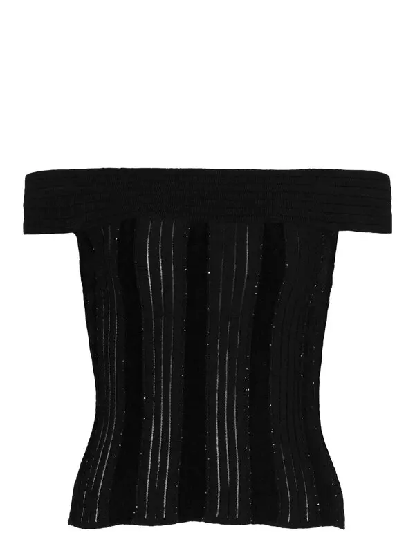Balmain Off-the-shoulder Glitter Knit Top - Black