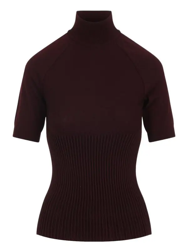 Alaïa Ribbed High Neck Top - Wine Red
