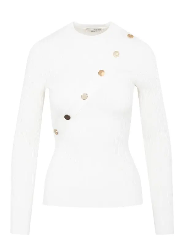 Alexander McQueen Button Detailed Ribbed Crewneck Top - White