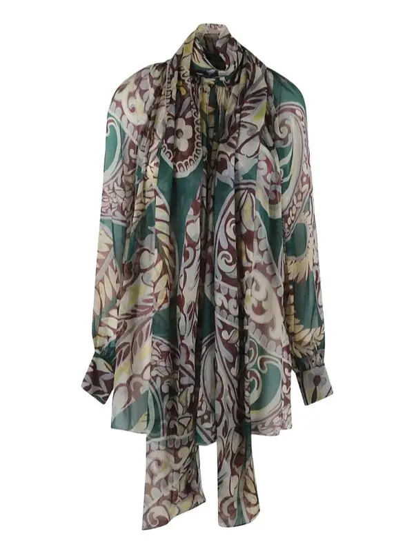 Etro Paisley Print Tie Neck Blouse - Gray