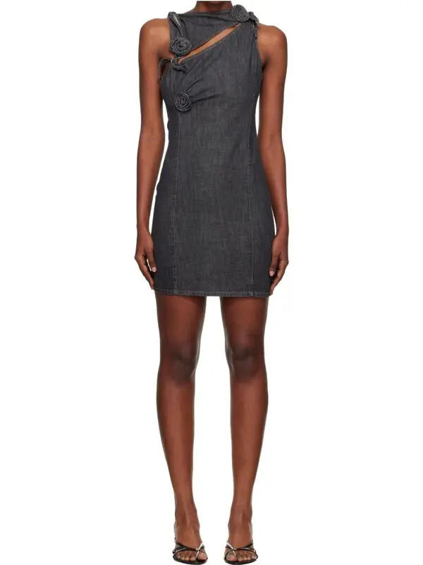 Coperni Floral Appliqué Tie Dress - Black