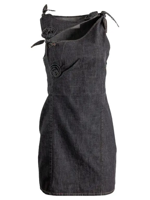 Coperni Floral Appliqué Tie Dress - Gray