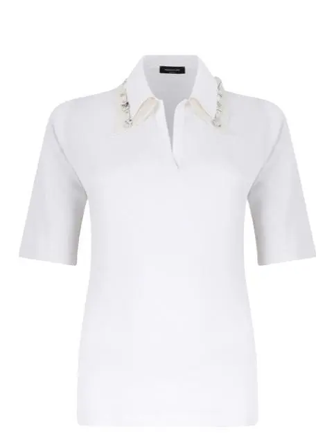 Fabiana Filippi Collared Short-sleeved Knitwear With Embellished Collar - White