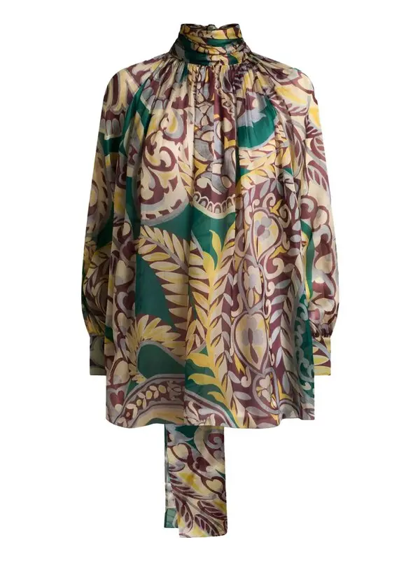 Etro Floral Printed Silk High Neck Blouse - Multicolor