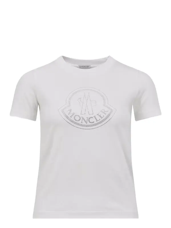 Moncler Crewneck T-shirt With Crystal Logo Embellishment - Off White