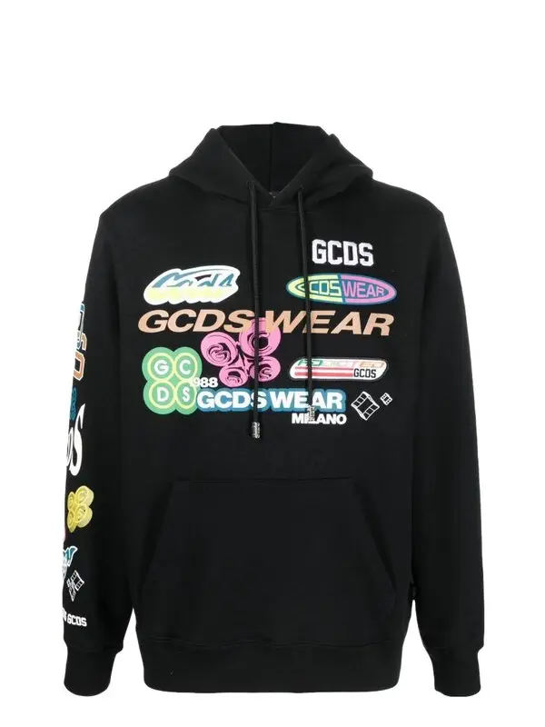 Gcds Printed Logo Hoodie - Black