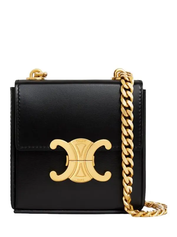 Celine Mini Box Triomphe Bag In Shiny Calfskin - Black