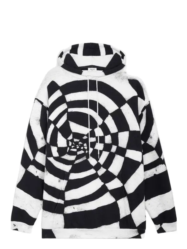 Celine Spider" Graphic Print Fleece Hoodie - Beige/black